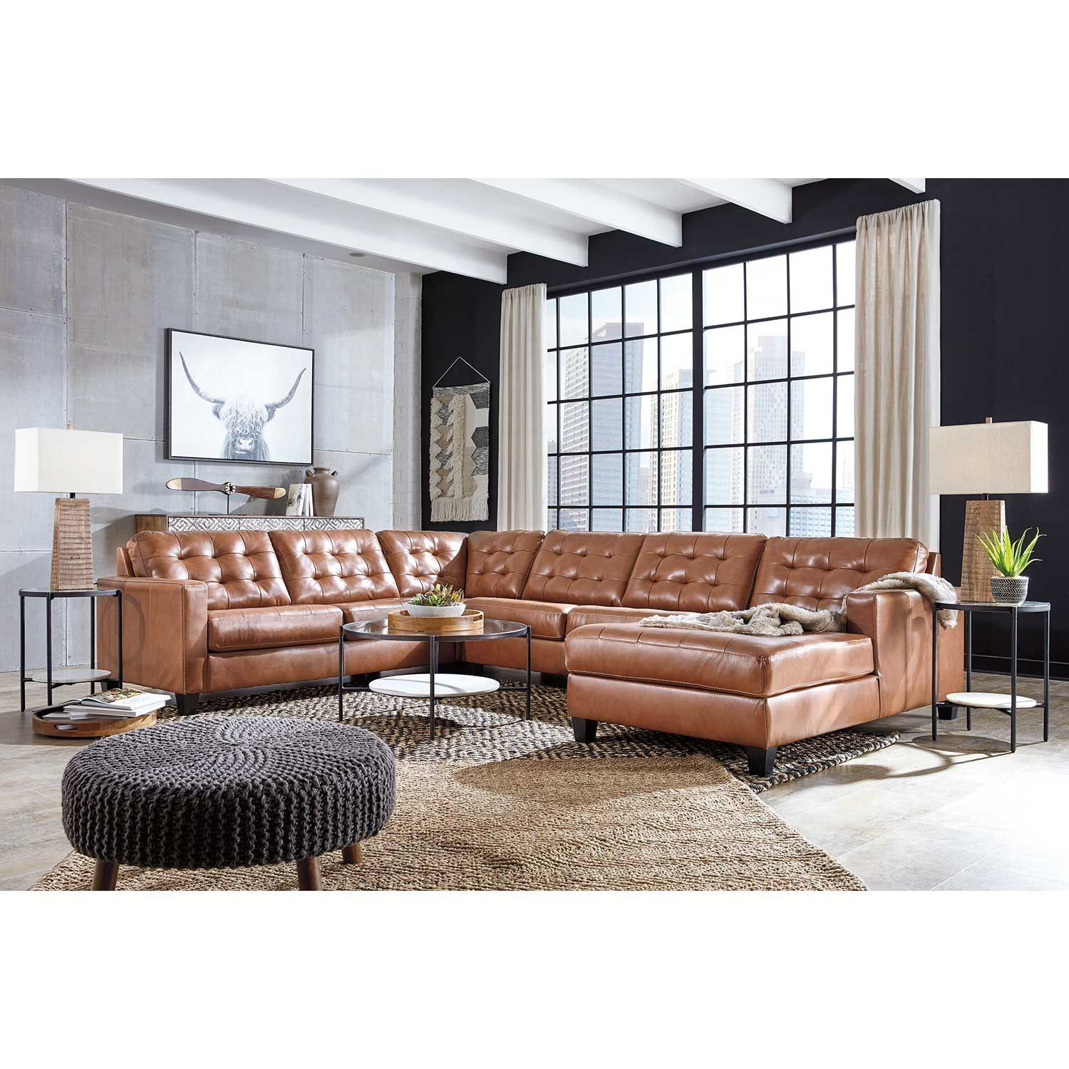 4pc Italian Leather Sectional with LAF Chaise | 0B0-111LC-4PC | AFW.com