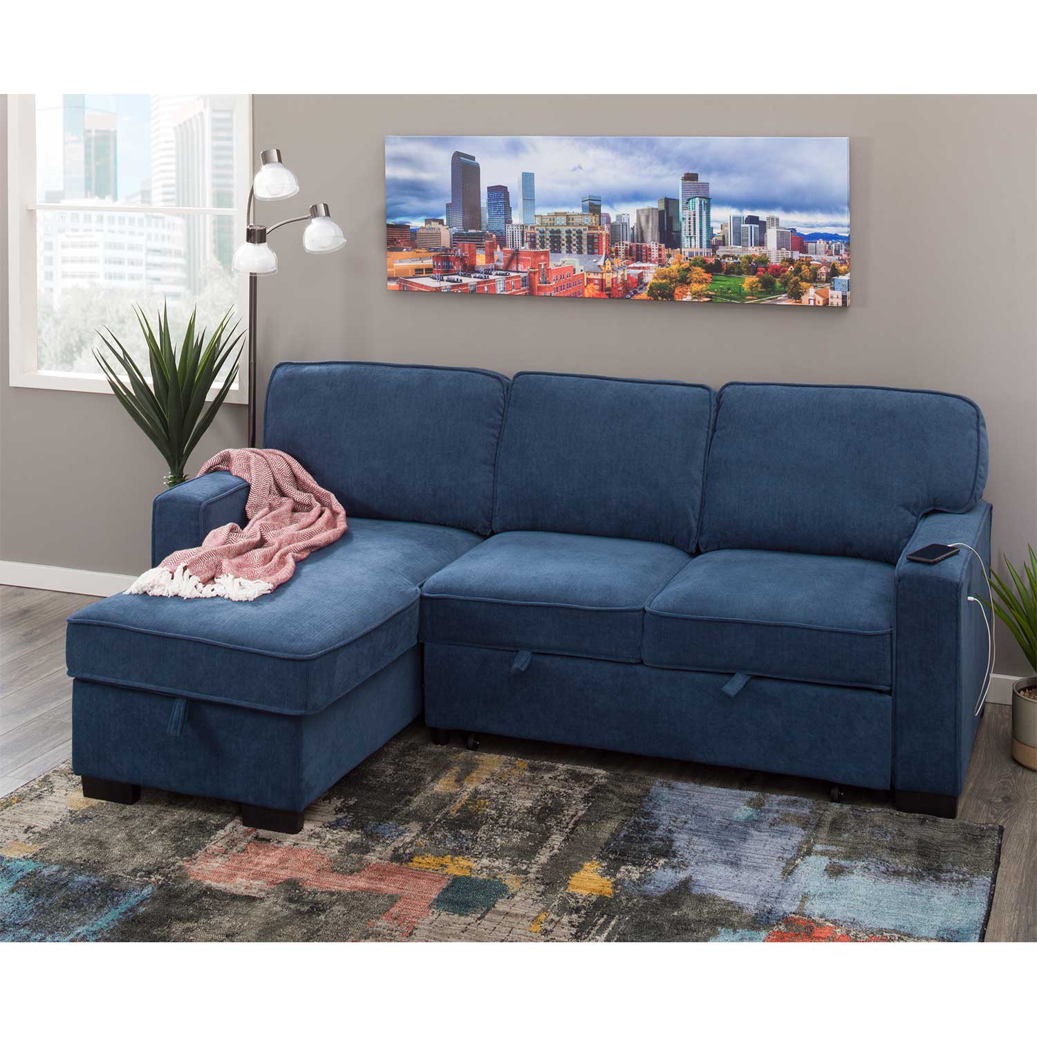 Byron Blue 2PC LAF Sleeper Sectional with Chaise | 2Z-5730-2PC | AFW.com