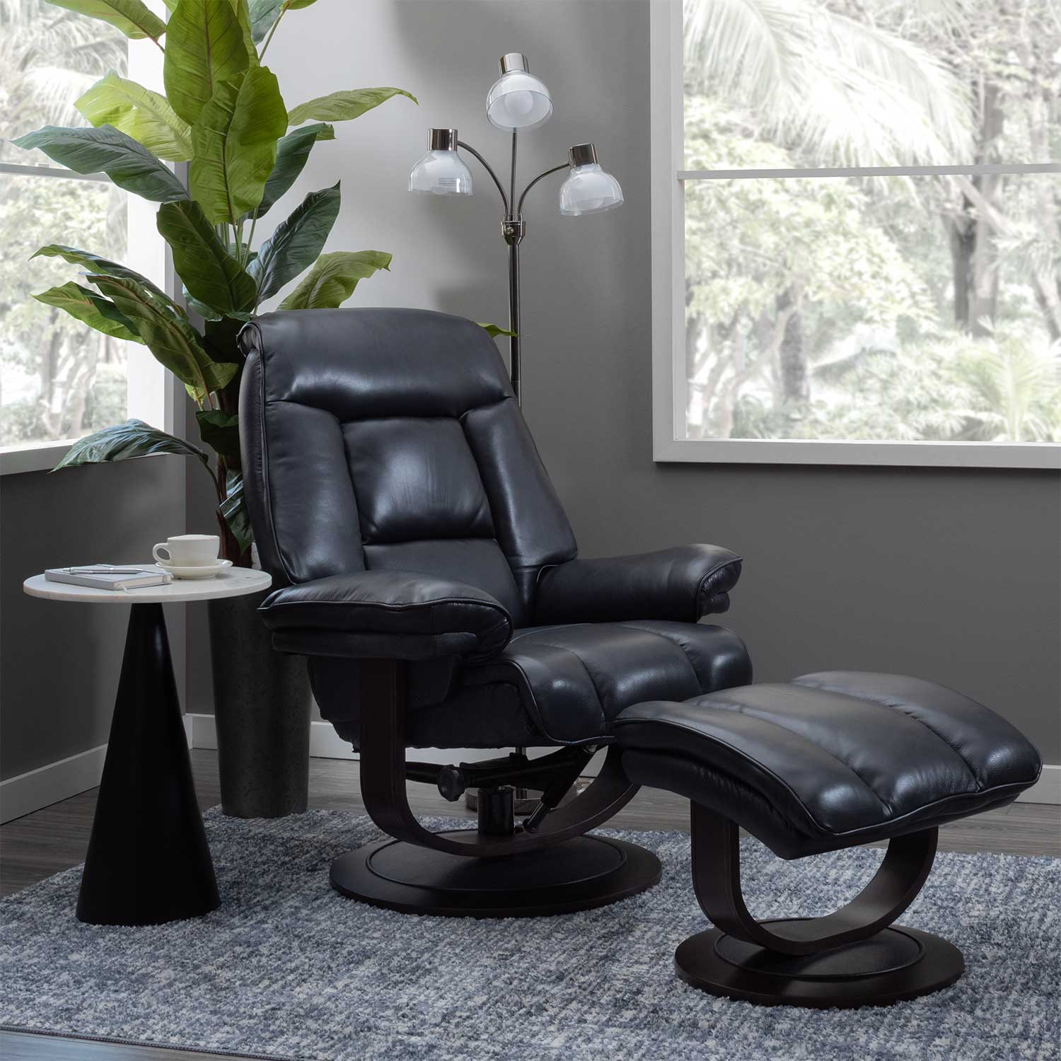 Ari Blueberry Leather Chair and Ottoman | 1H-70556 | AFW.com