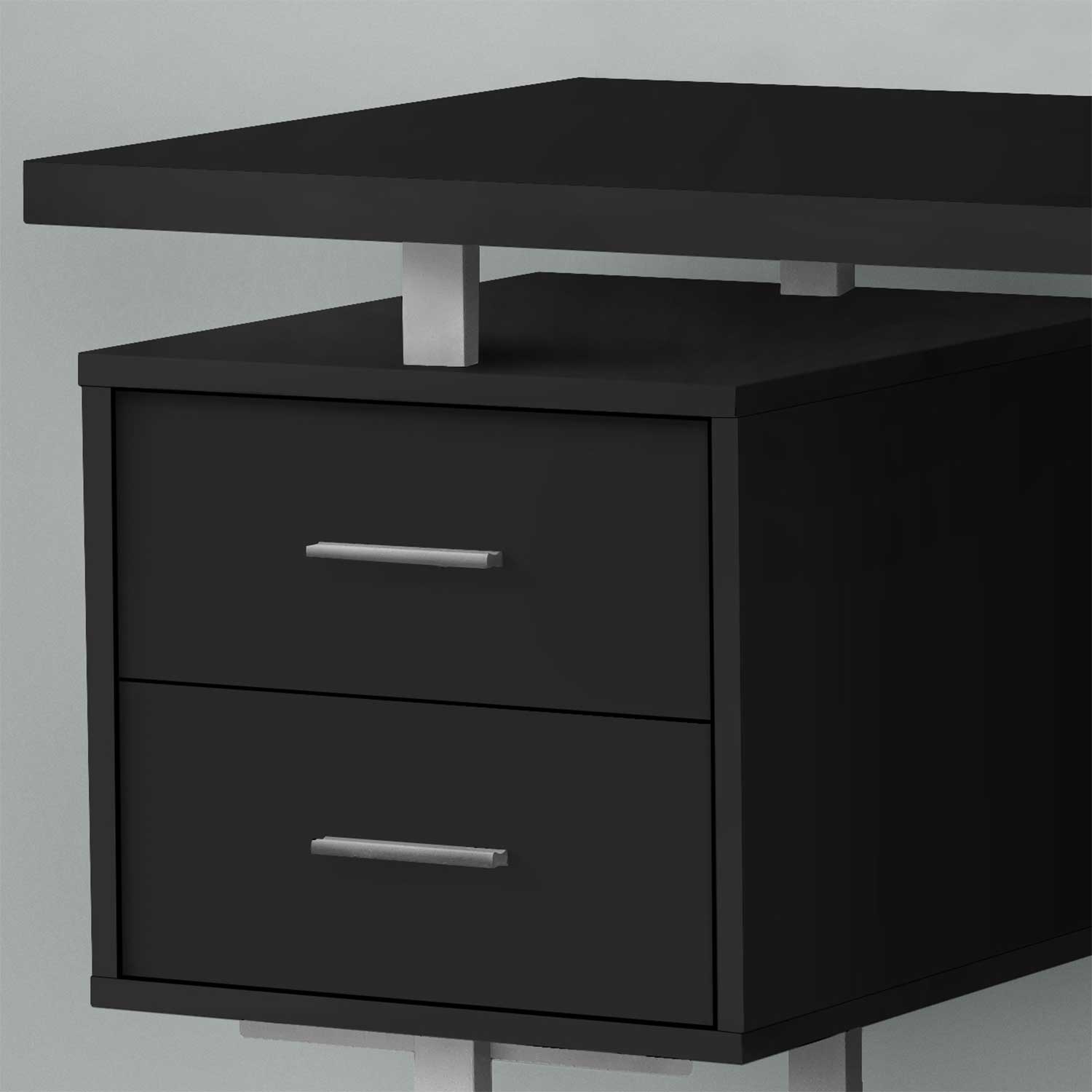 60" Black and Silver 3-drawer Reversible Computer | AF-7634 | AFW.com