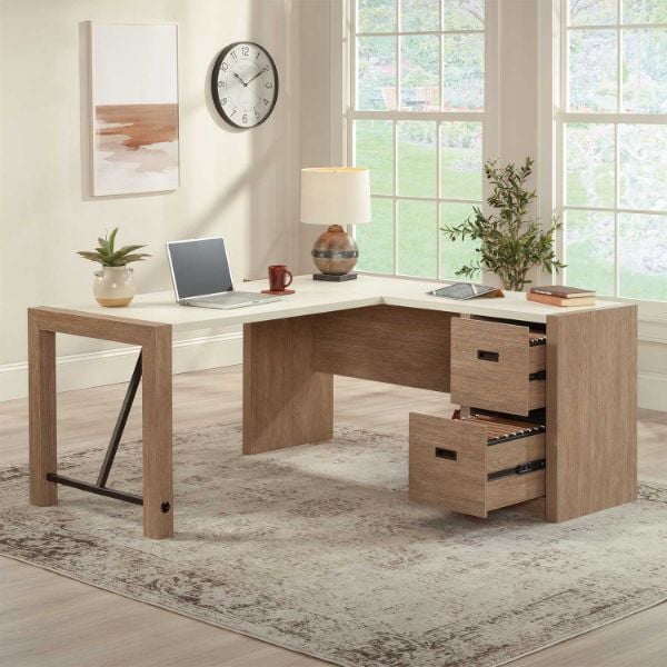 Dixon City L-Desk in Oak | 432896 | Sauder Woodworking | AFW.com